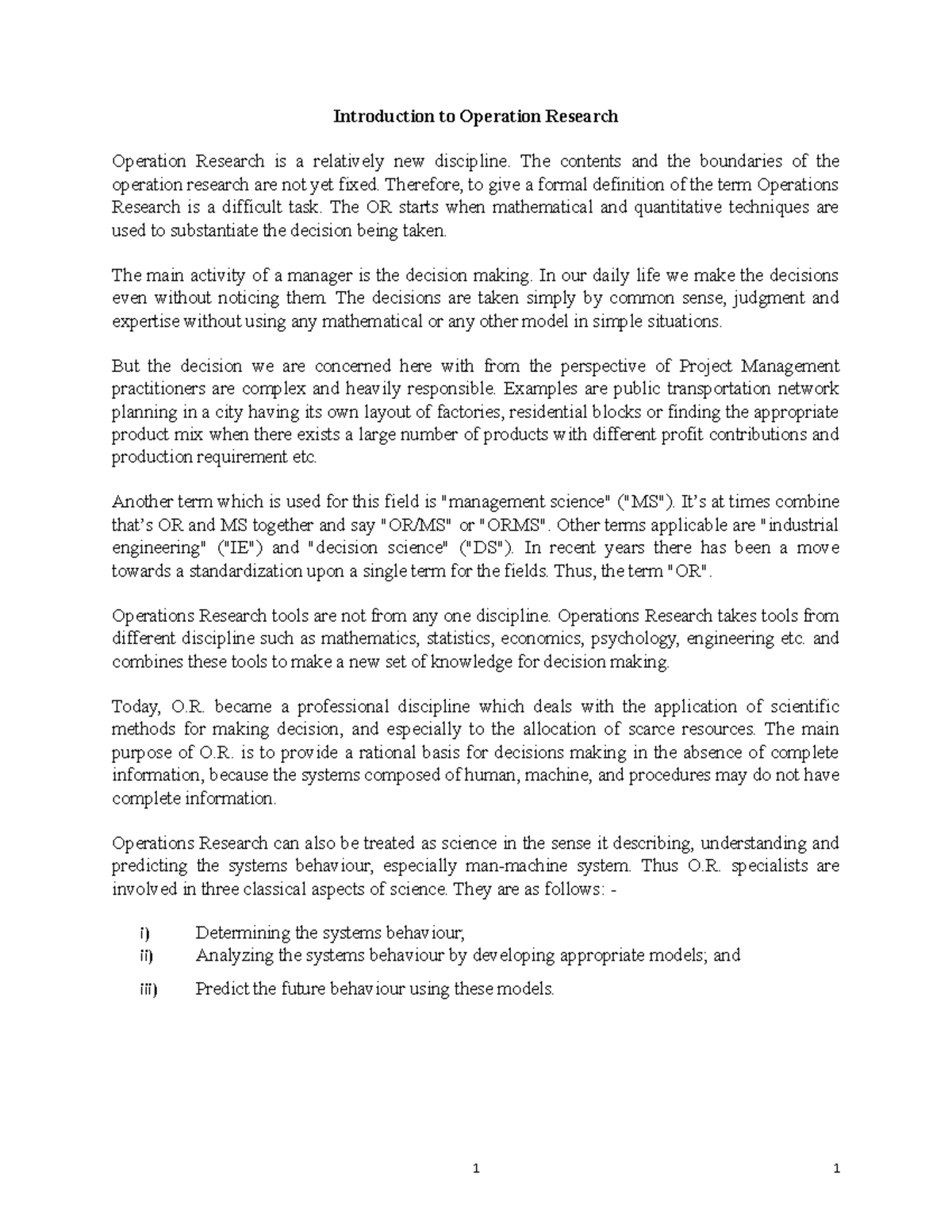 Introduction to Operation Research- Students Notes - Introduction to ...