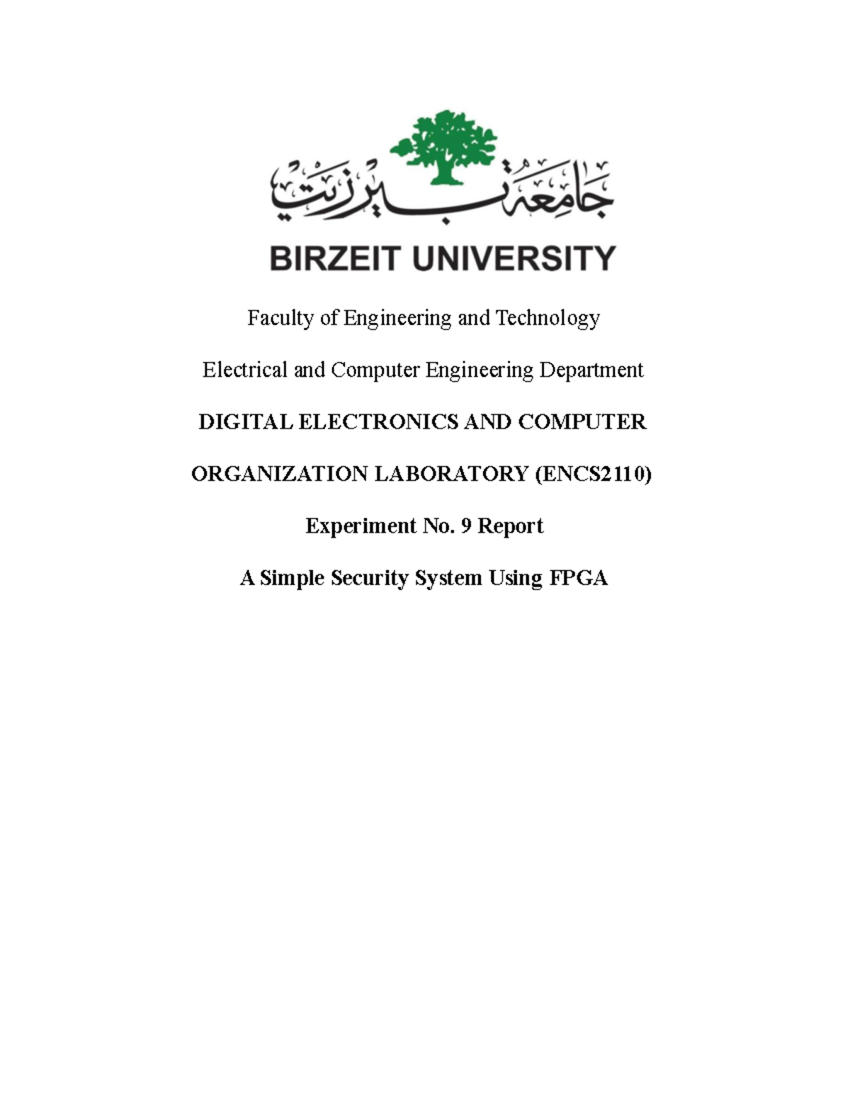 ENCS2110 Digital Electronics Lab: Simple Security System Report - Studocu