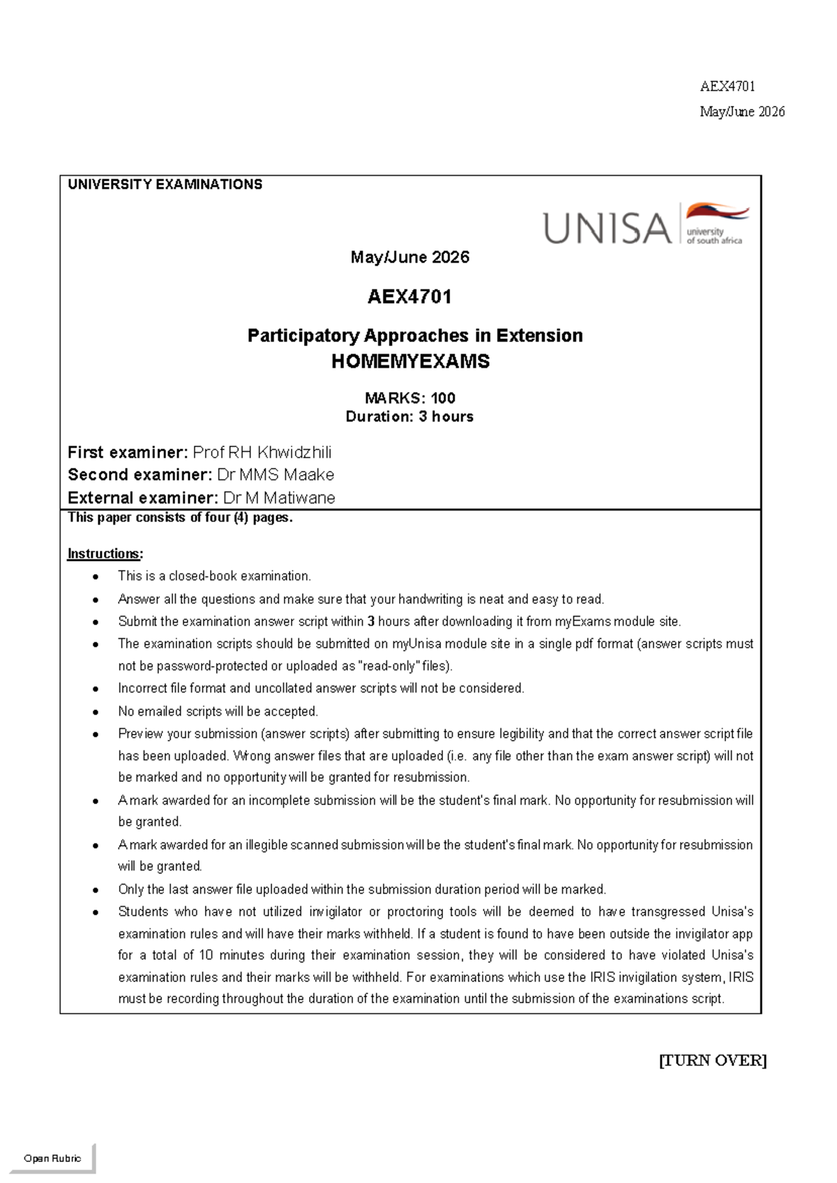 AEX4701 2026 Final Exam: Participatory Approaches in Extension - Studocu