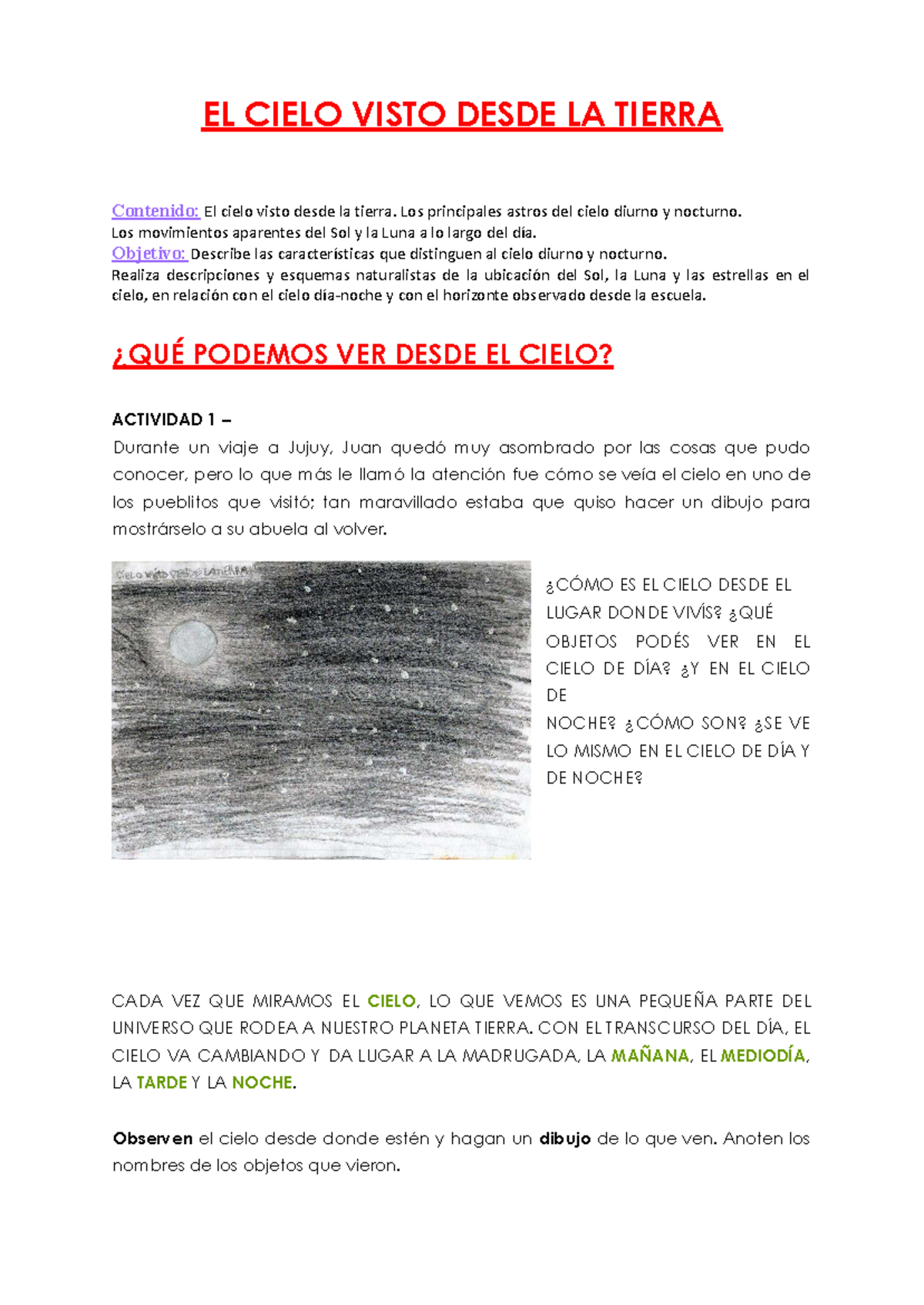 EL CIELO DIURNO Y NOCTURNO: OBSERVACIONES Y ACTIVIDADES - Studocu
