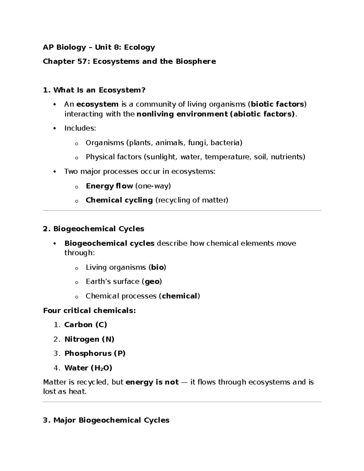 AP Biology Unit 8: Ecology Chapter 57 - Ecosystems & Biogeochemical ...