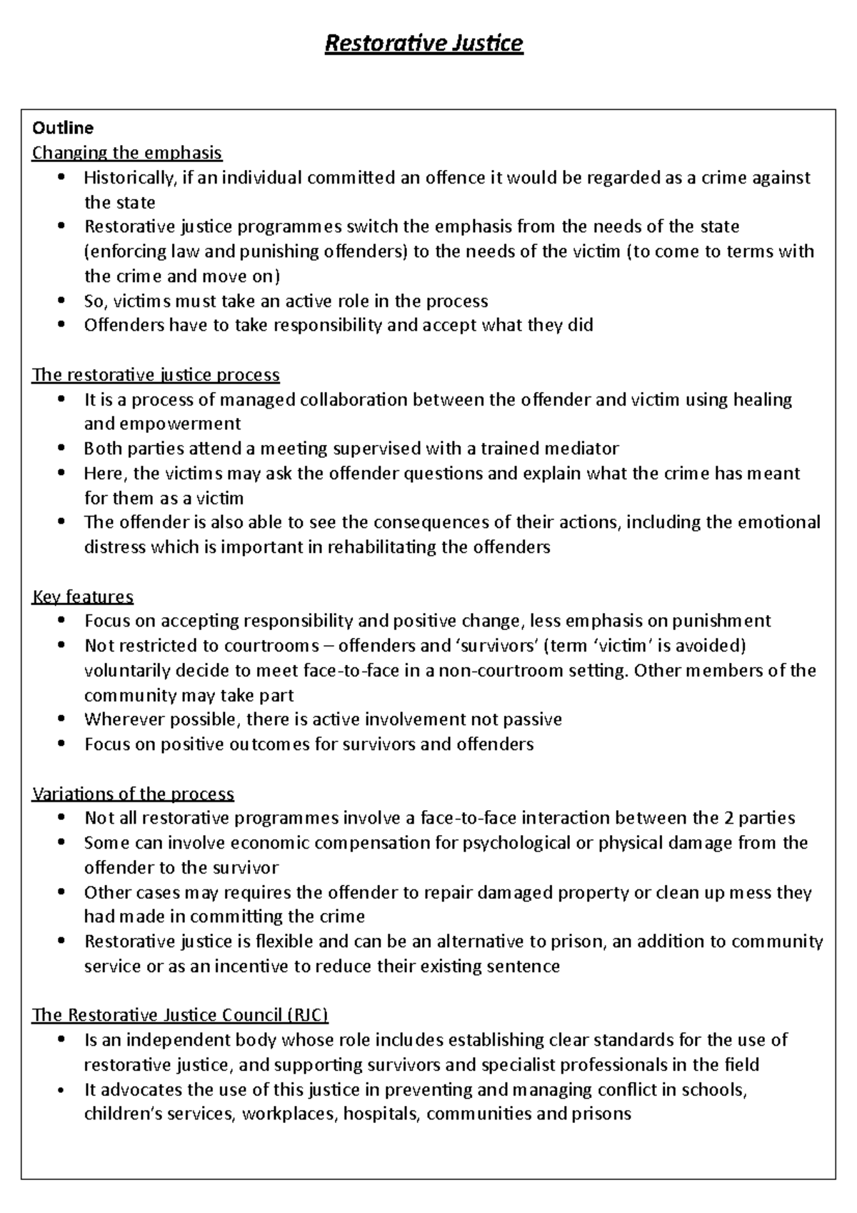Restorative Justice Framework for Addressing Offending Behaviour - Studocu