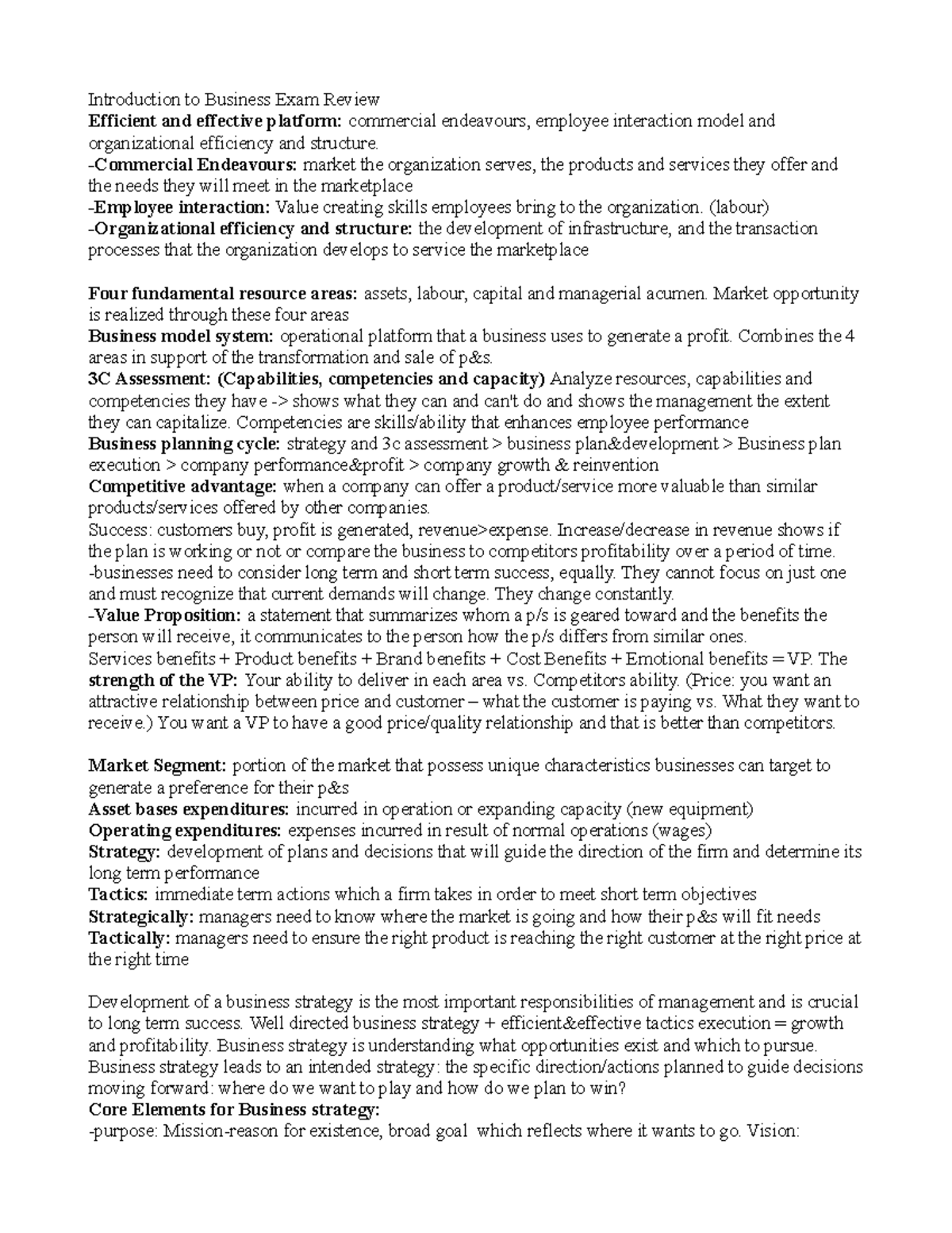 Summary Business Strategy, Development, Application lecture 1-15 ...