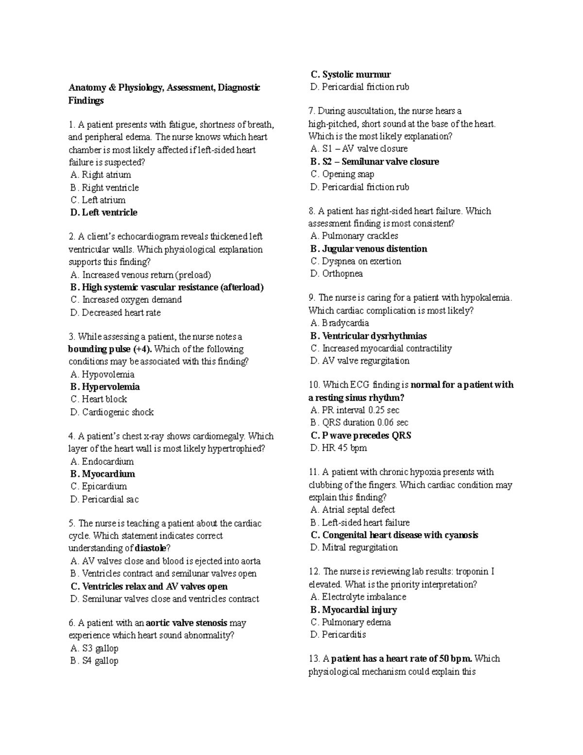 LONG QUIZ Midterm - Anatomy and Physiology of the Heart - Studocu