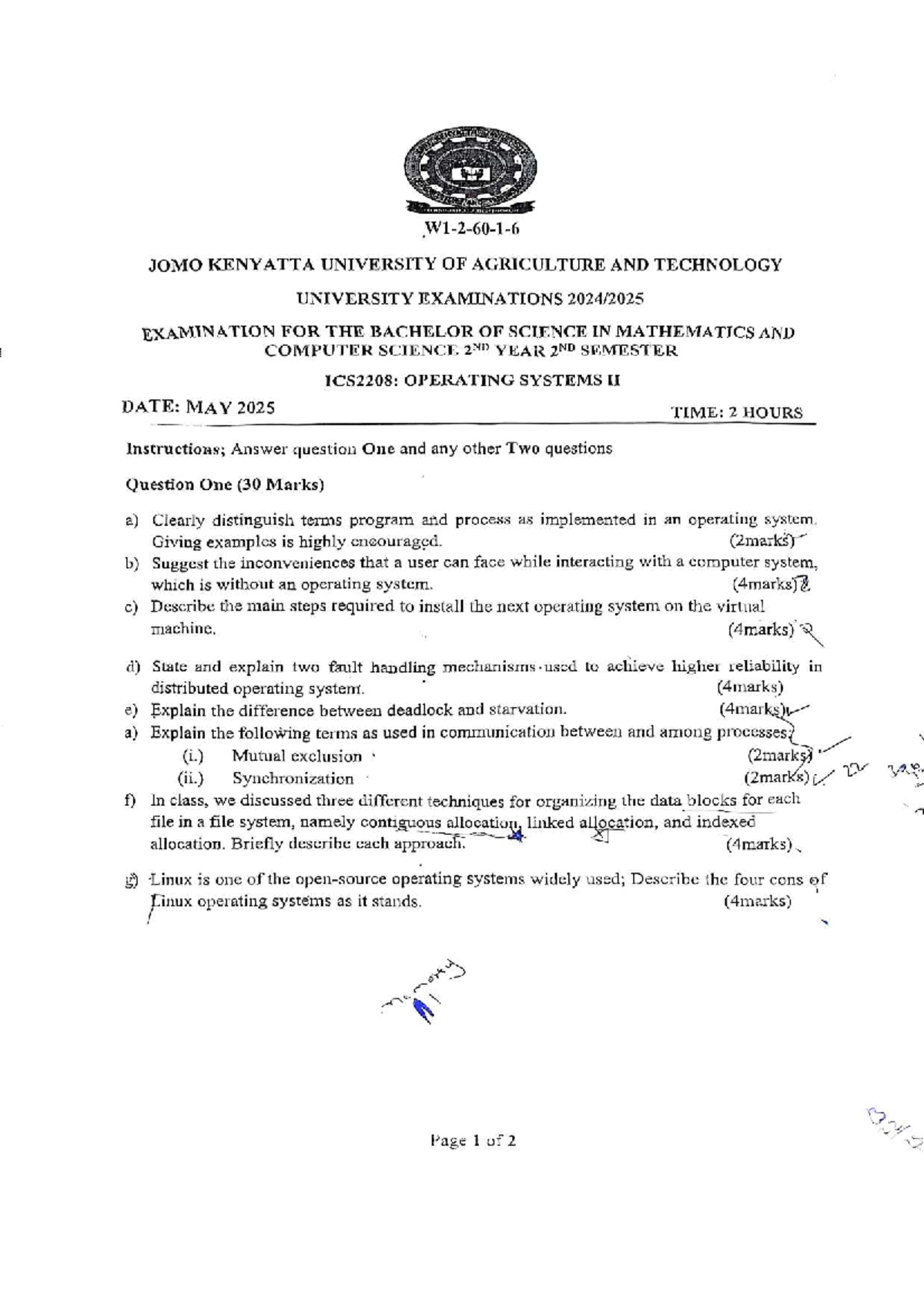 ICS2208: Operating Systems II - Practice Questions for Exam - Studocu