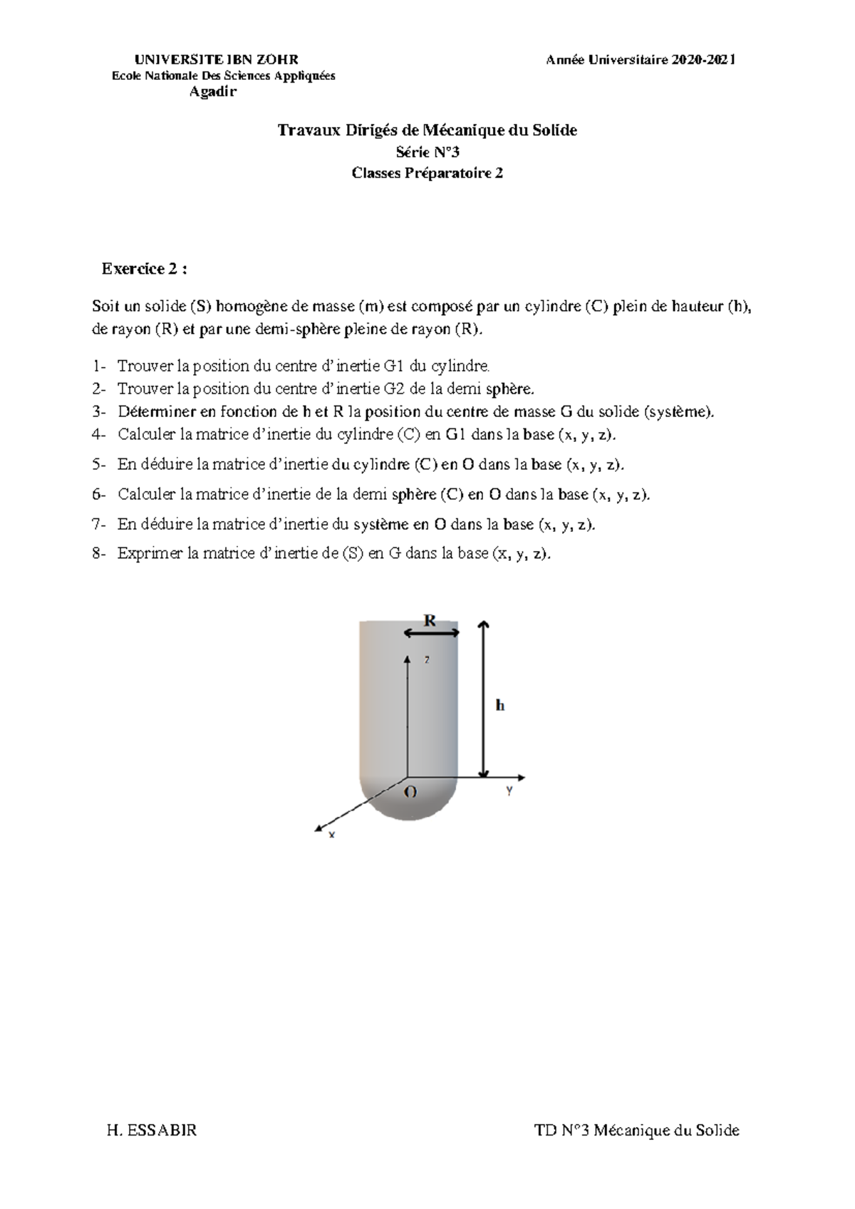 TD mécanique du solide série 3 ( exercice 2) - Ecole Nationale Des ...