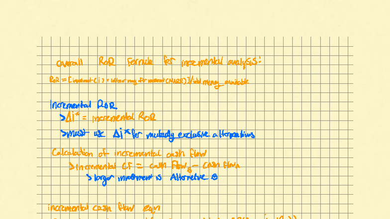 ROR Investment Analysis Formulas for Incremental Cash Flow - Studocu