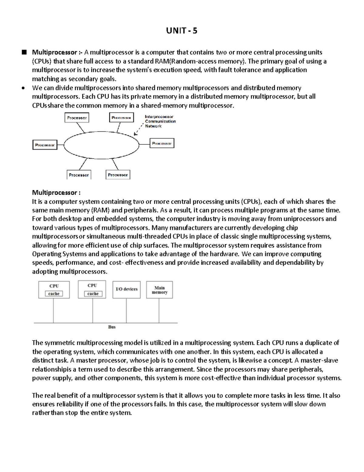 Computer Organisation & Architecture: UNIT 5 - Multiprocessor Systems ...