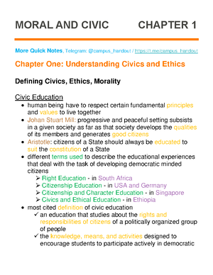 Civics Lecture Notes 5 (Chapters 1–5) - MORAL AND CIVIC CHAPTER 1 More ...