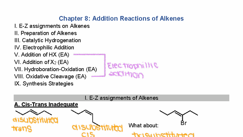 Chapter 8: Addition Reactions of Alkenes - Detailed Overview and Assignments - Studocu