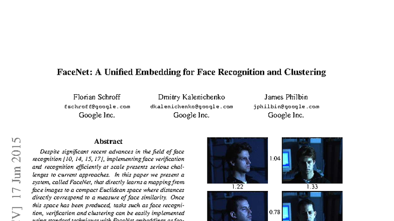 FaceNet: Unified Face Recognition & Clustering (arXiv:1503.03832v3 ...