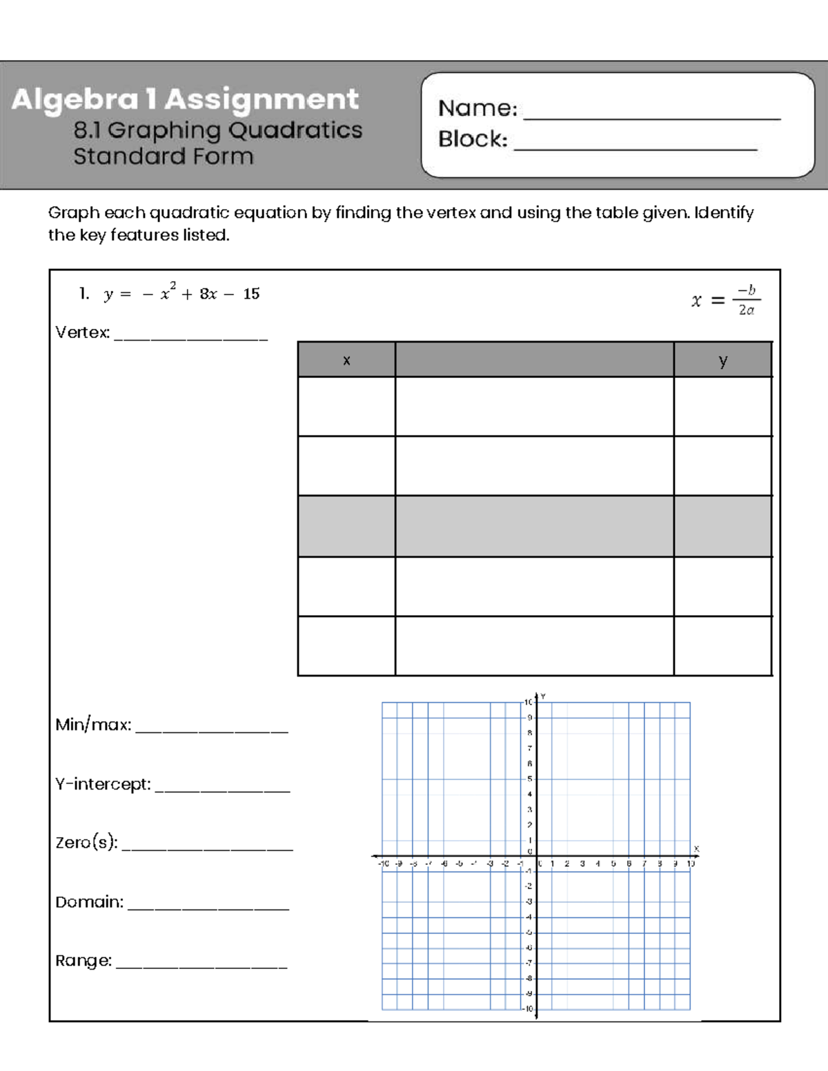 Graphing Quadratics: Key Features & Vertex Analysis (MATH 8.1) - Studocu