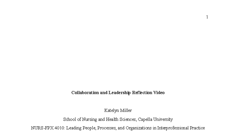 NHS-FPX 4010: Collaboration & Leadership Reflection Video - Studocu
