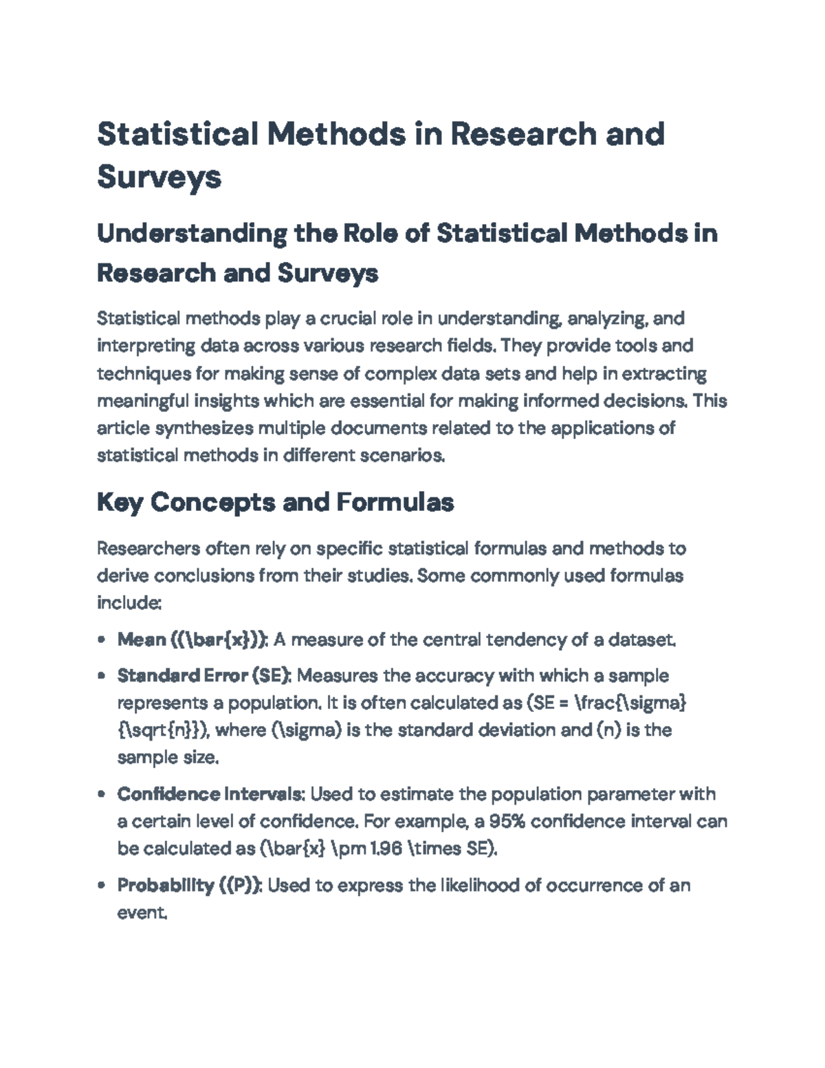 Statistical Methods in Research and Surveys: Key Concepts ...