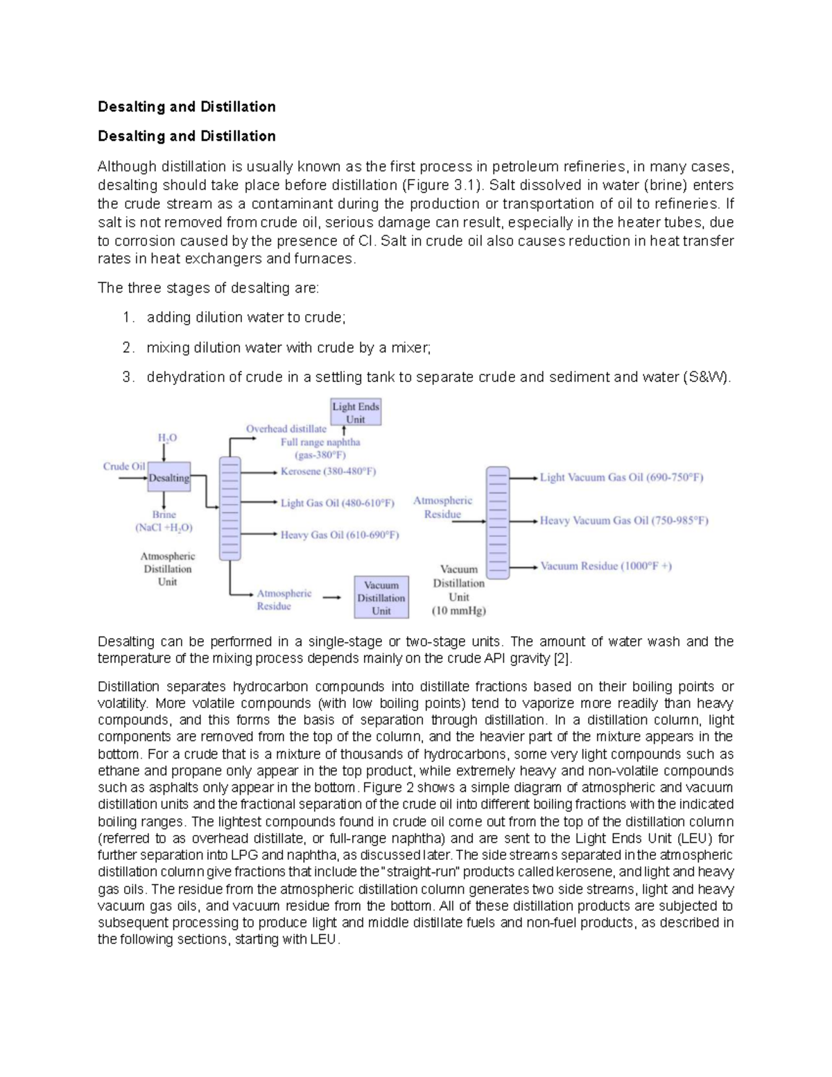 Overall Refinery Flow - PRACTICE EXAM - Desalting and Distillation ...