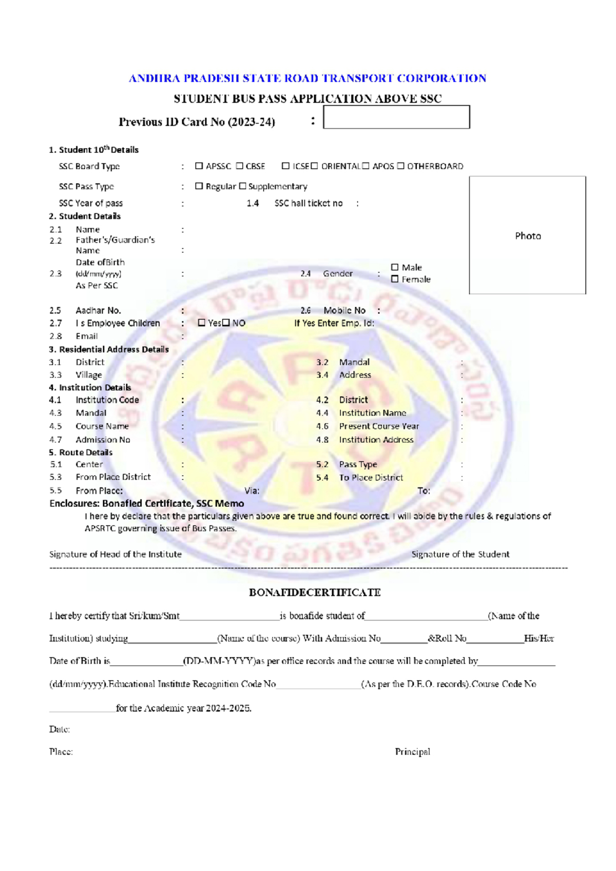 ANDHRA PRADESH STUDENT BUS PASS APPLICATION FORM (ABOVE SSC) - Studocu