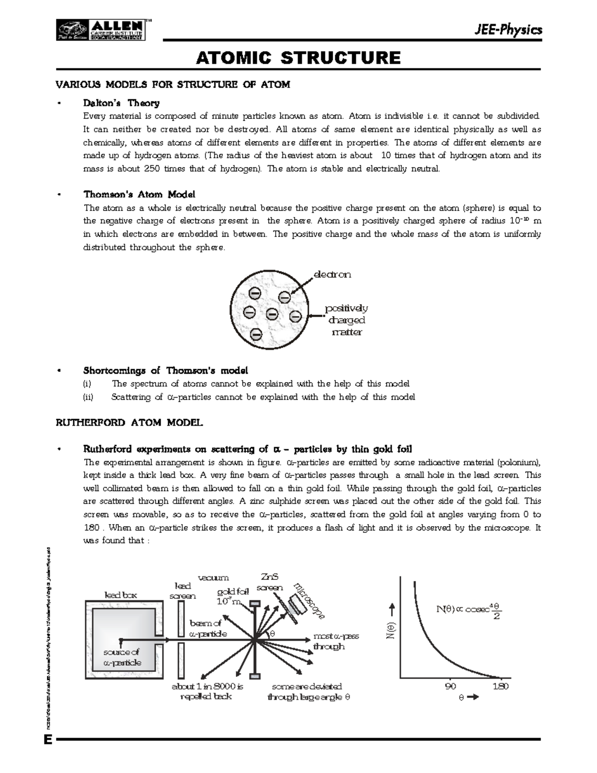 Atomic Structure: Comprehensive Notes on Atom Models and Theories - Studocu
