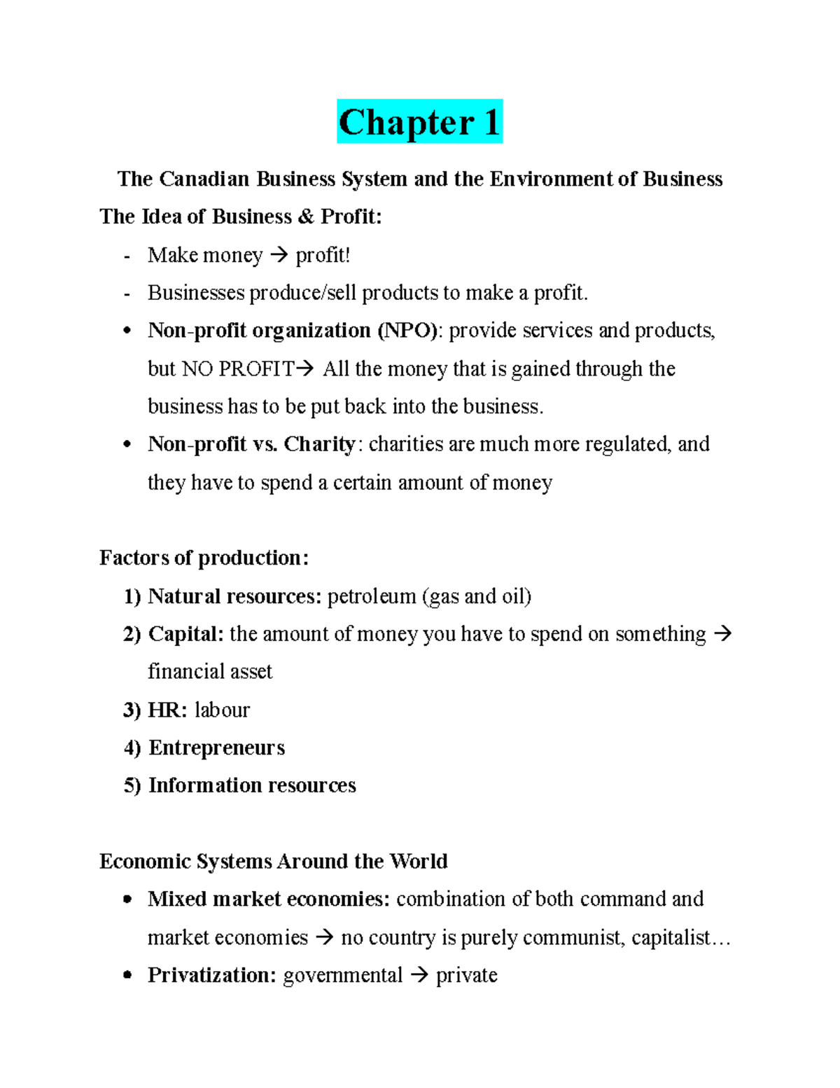 Chapter 1: The Canadian Business System and Environment (BUS 101) - Studocu