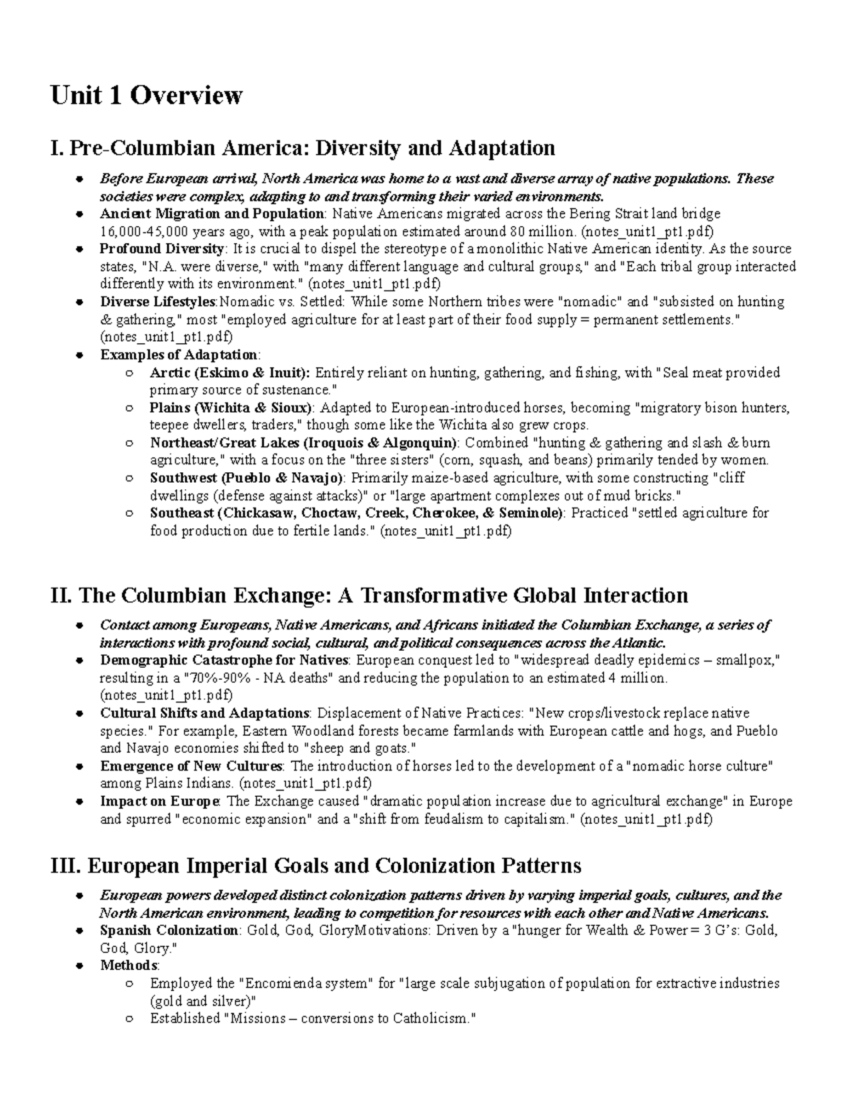 APUSH Unit 1 Study Guide: America’s Diversity and Early Colonization ...