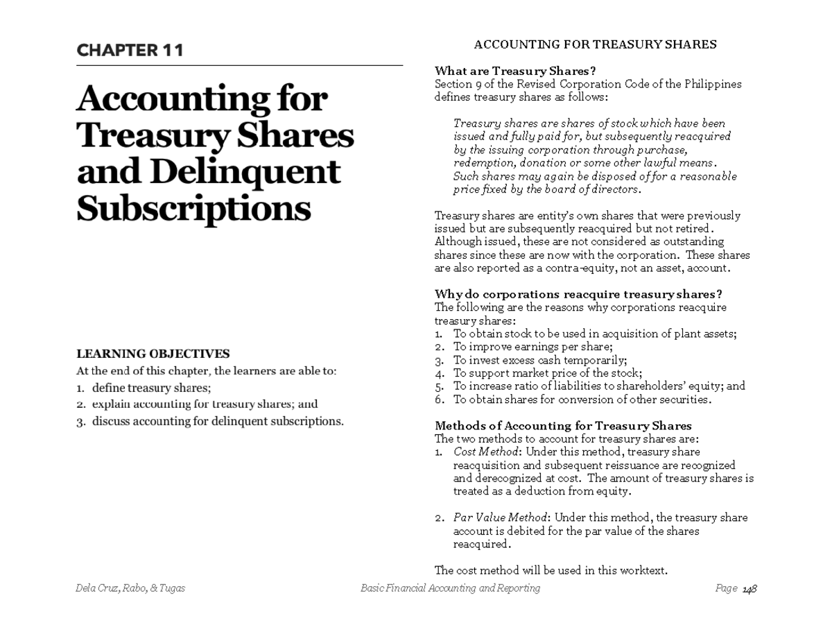 Accounting for Treasury Shares: Key Concepts and Exercises - Studocu