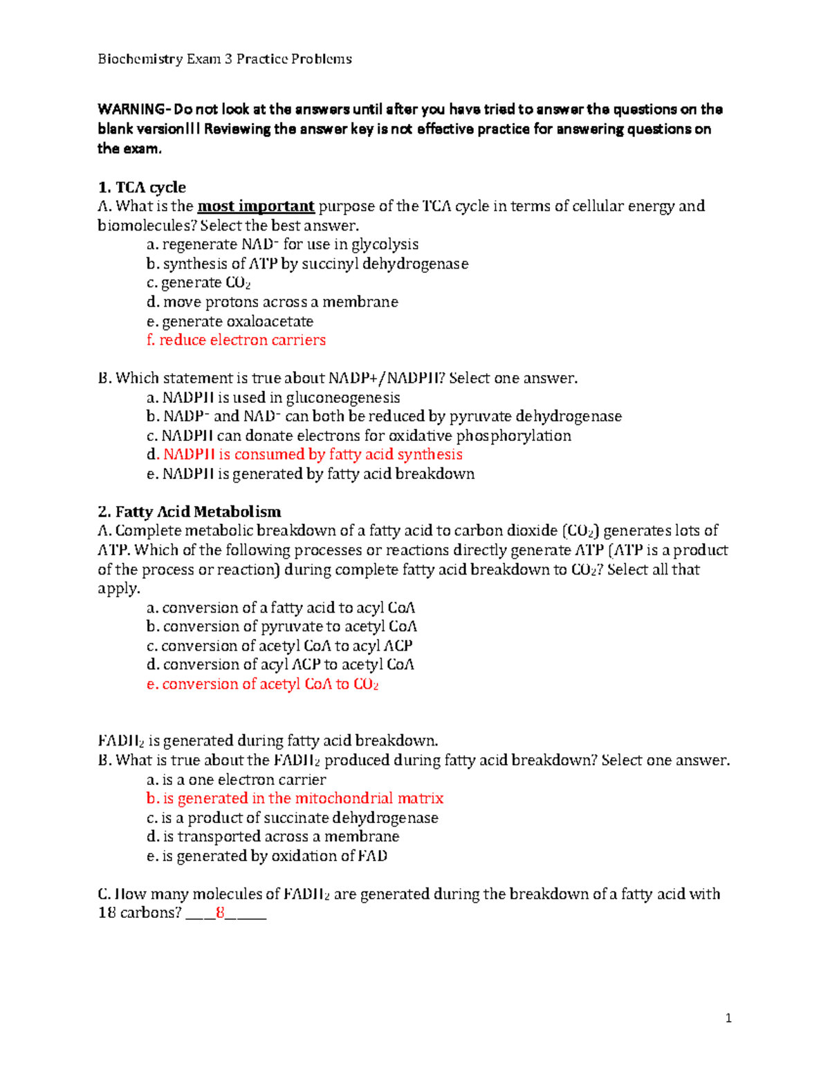 Biochemistry Exam 3 Practice Problems and Review Guide - Studocu