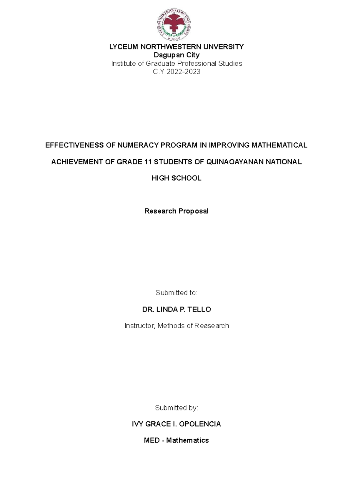 Effectiveness of Numeracy Program in Enhancing Math Skills: A Proposal ...