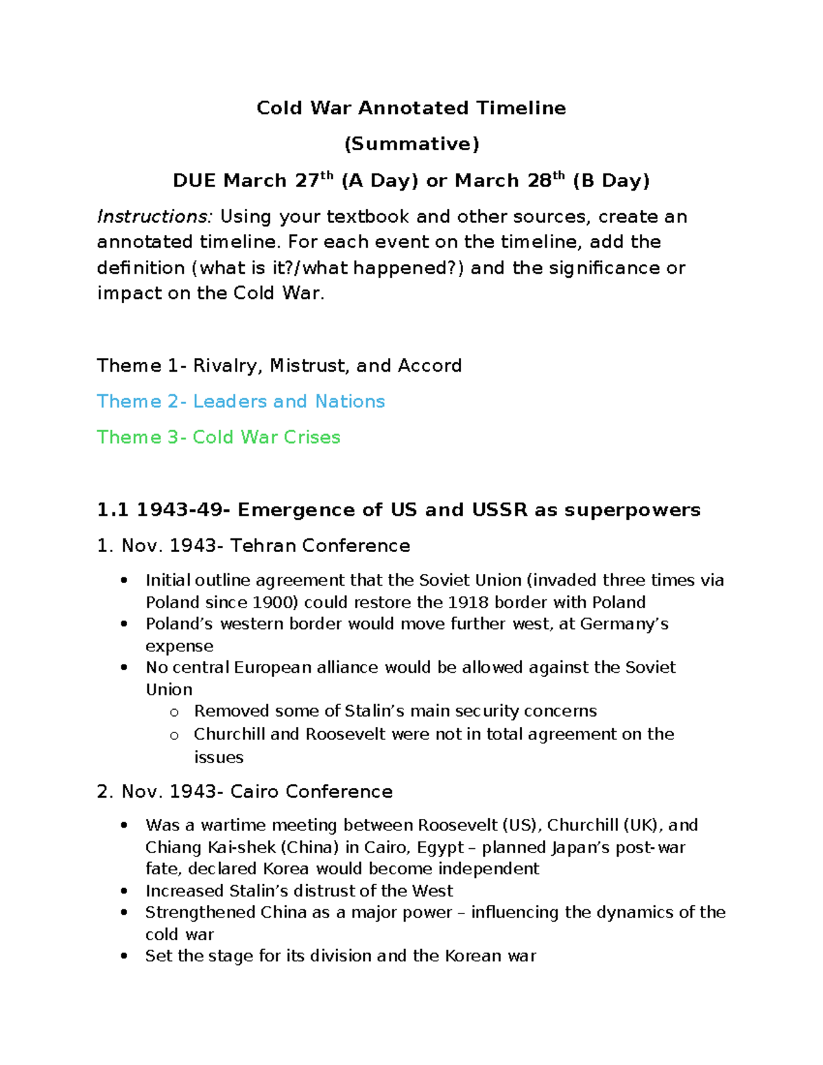 Cold War Annotated Timeline (SUMMATIVE) - Major Events & Their Impact ...