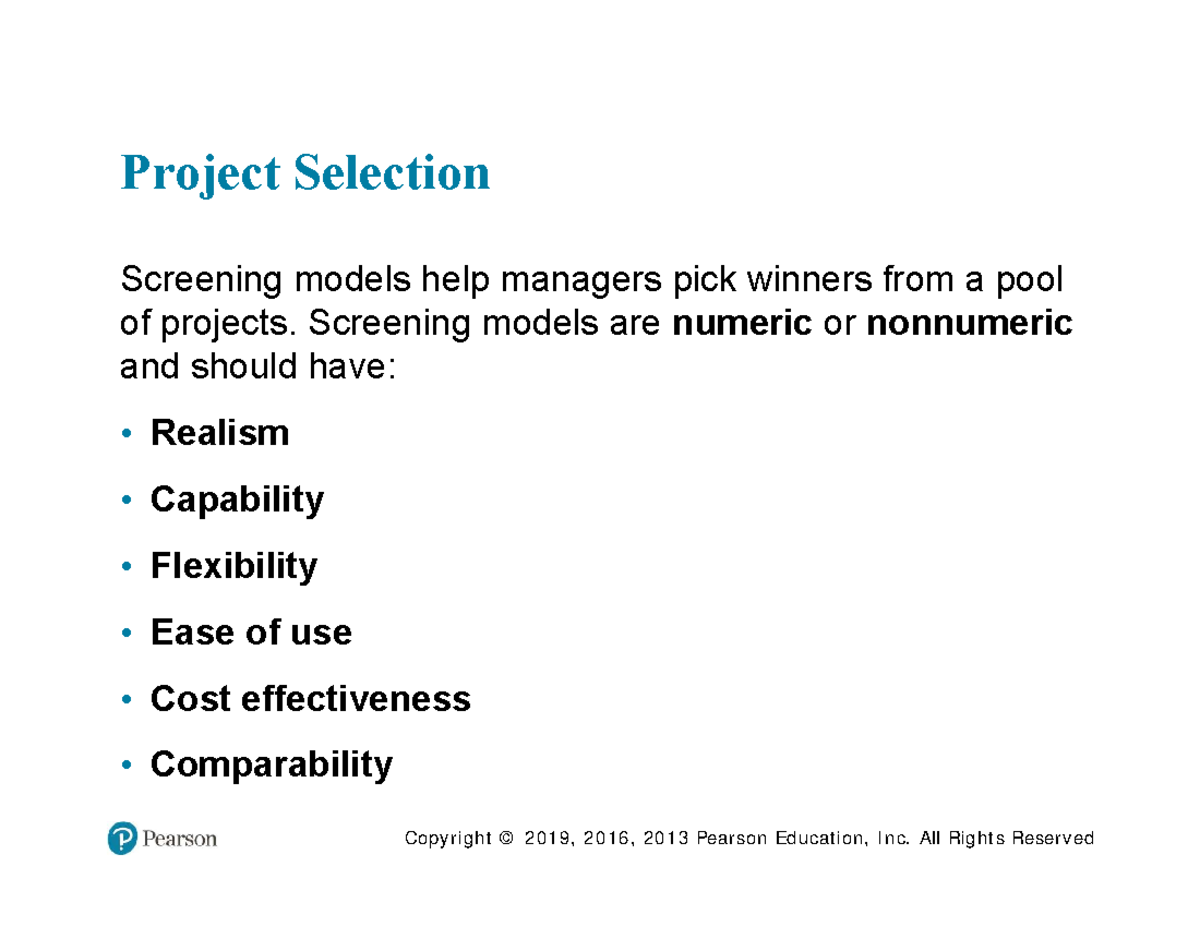 PM3 - Project Selection Screening Models Overview and Techniques - Studocu