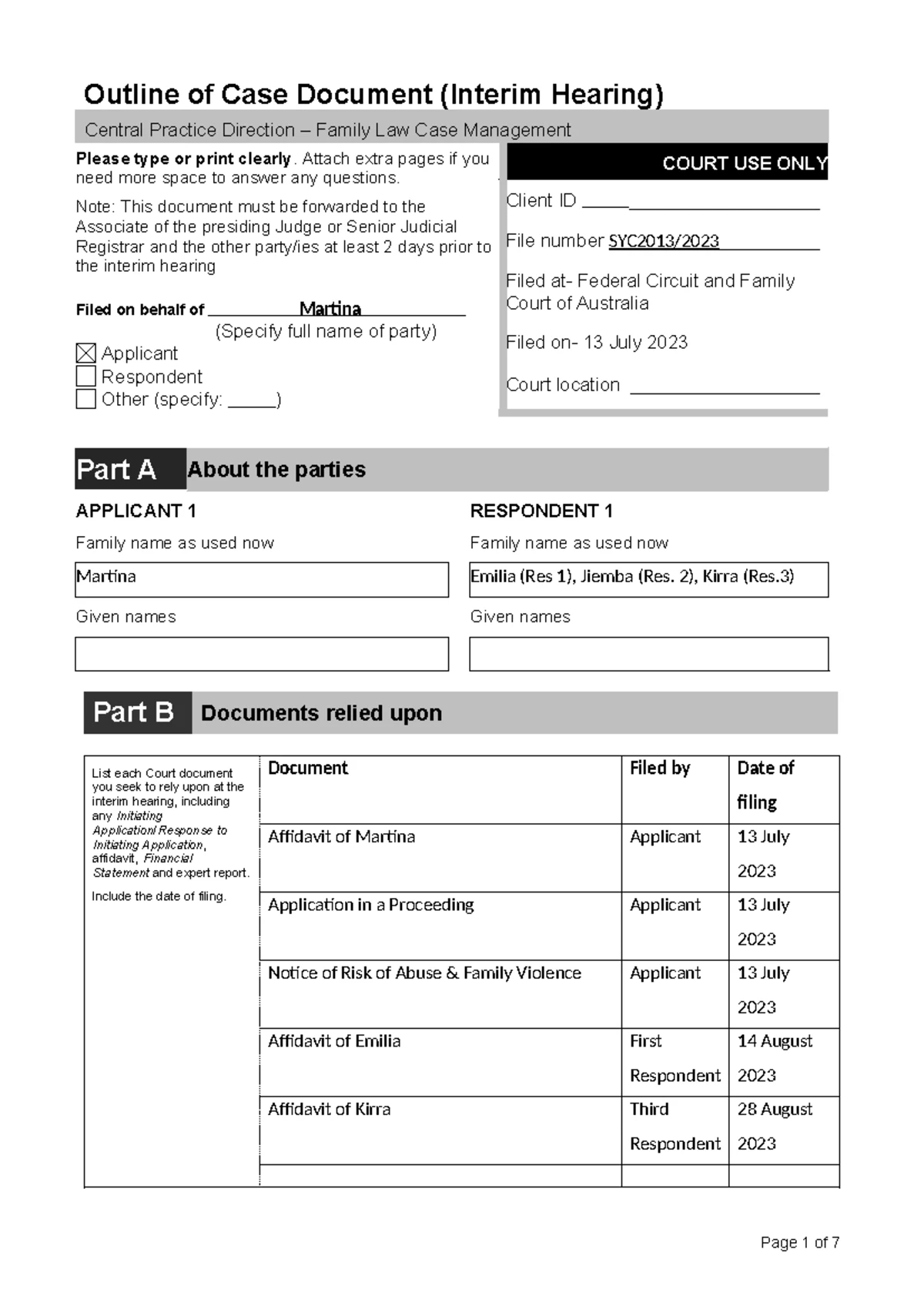 Caseoutline - Complete Assessment - Outline of Case Document (Interim ...