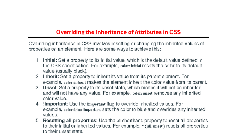 CSS - Overriding Inheritance of Attributes: Key Techniques - Studocu