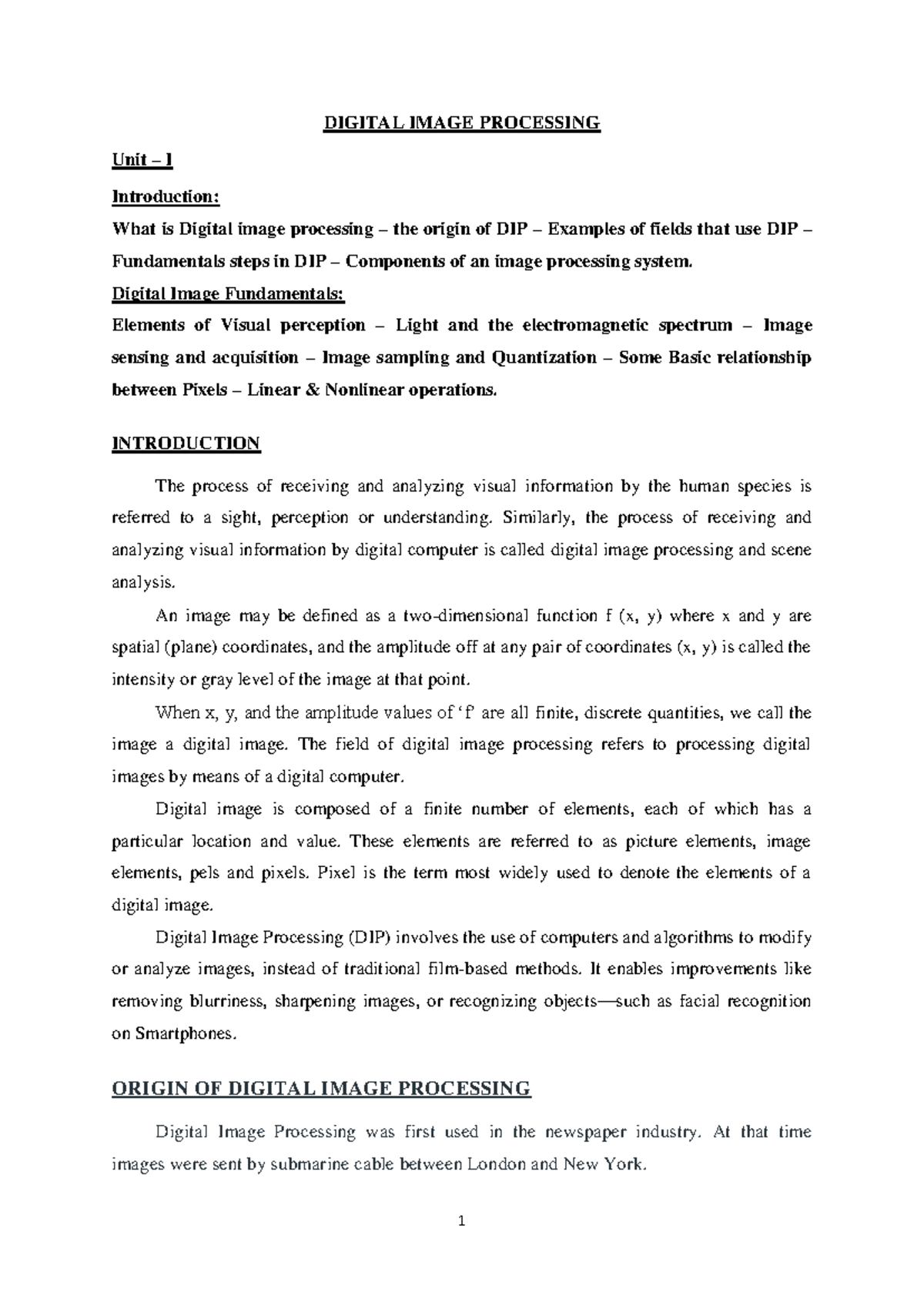 DIP 101: Introduction to Digital Image Processing - Unit I Overview ...