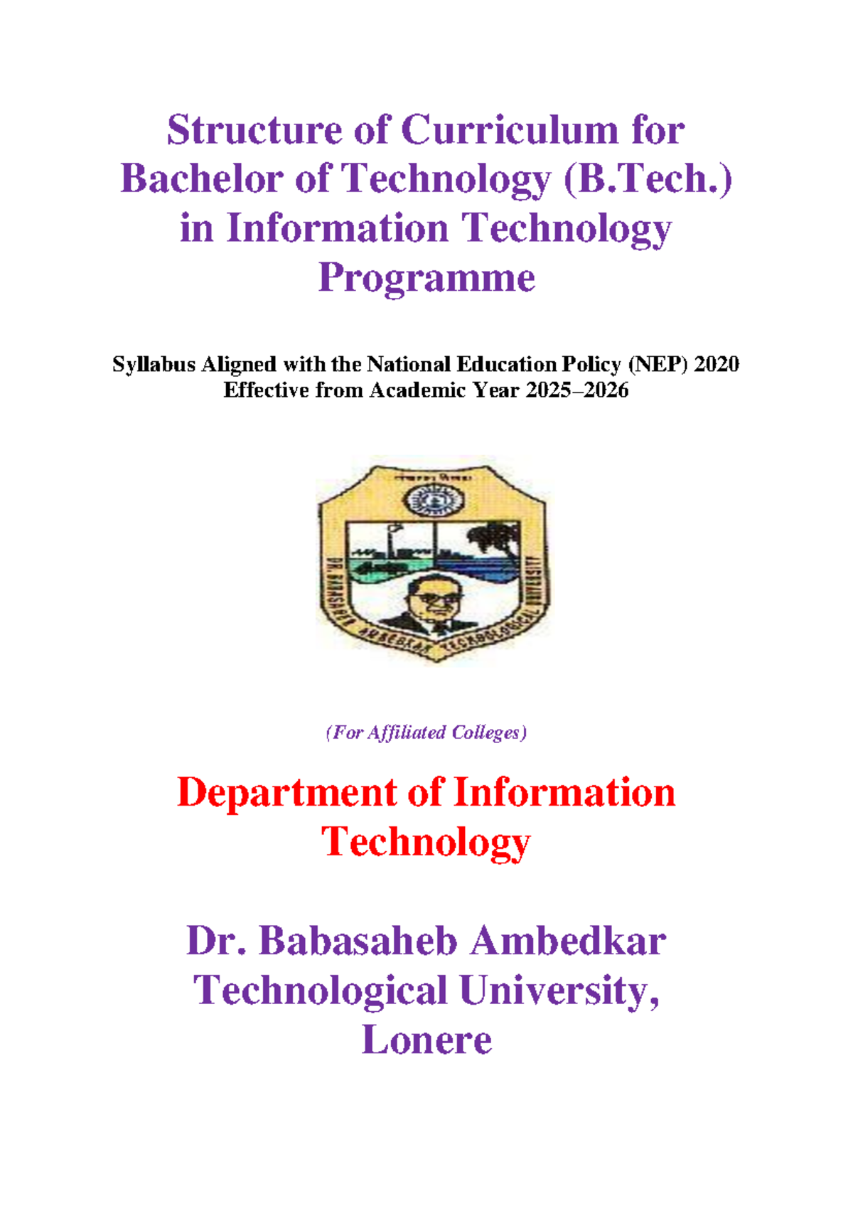 B.Tech IT Syllabus 2025-26: Curriculum Structure & NEP 2020 Alignment ...