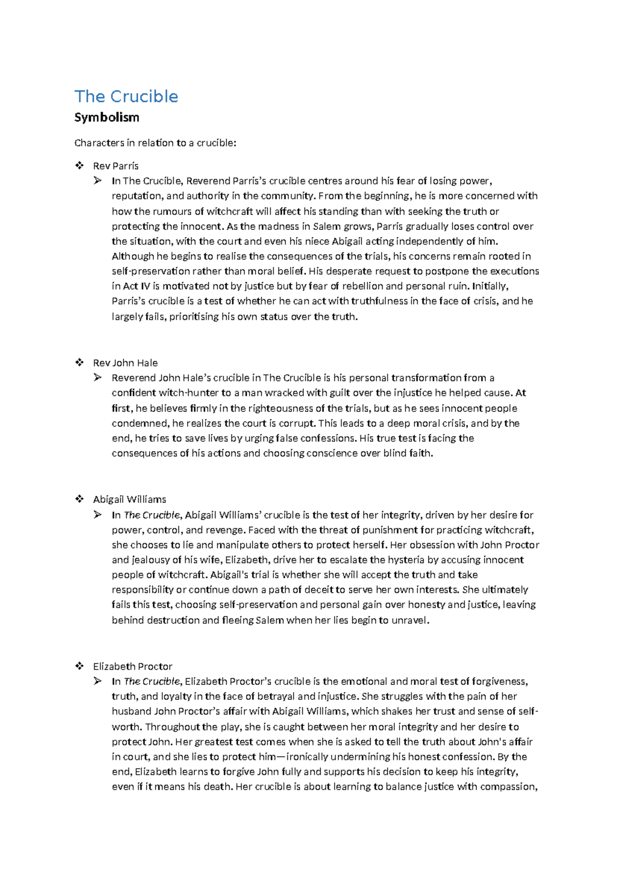 The Crucible (ENG 101) Character Analysis: Parris, Hale, Abigail ...