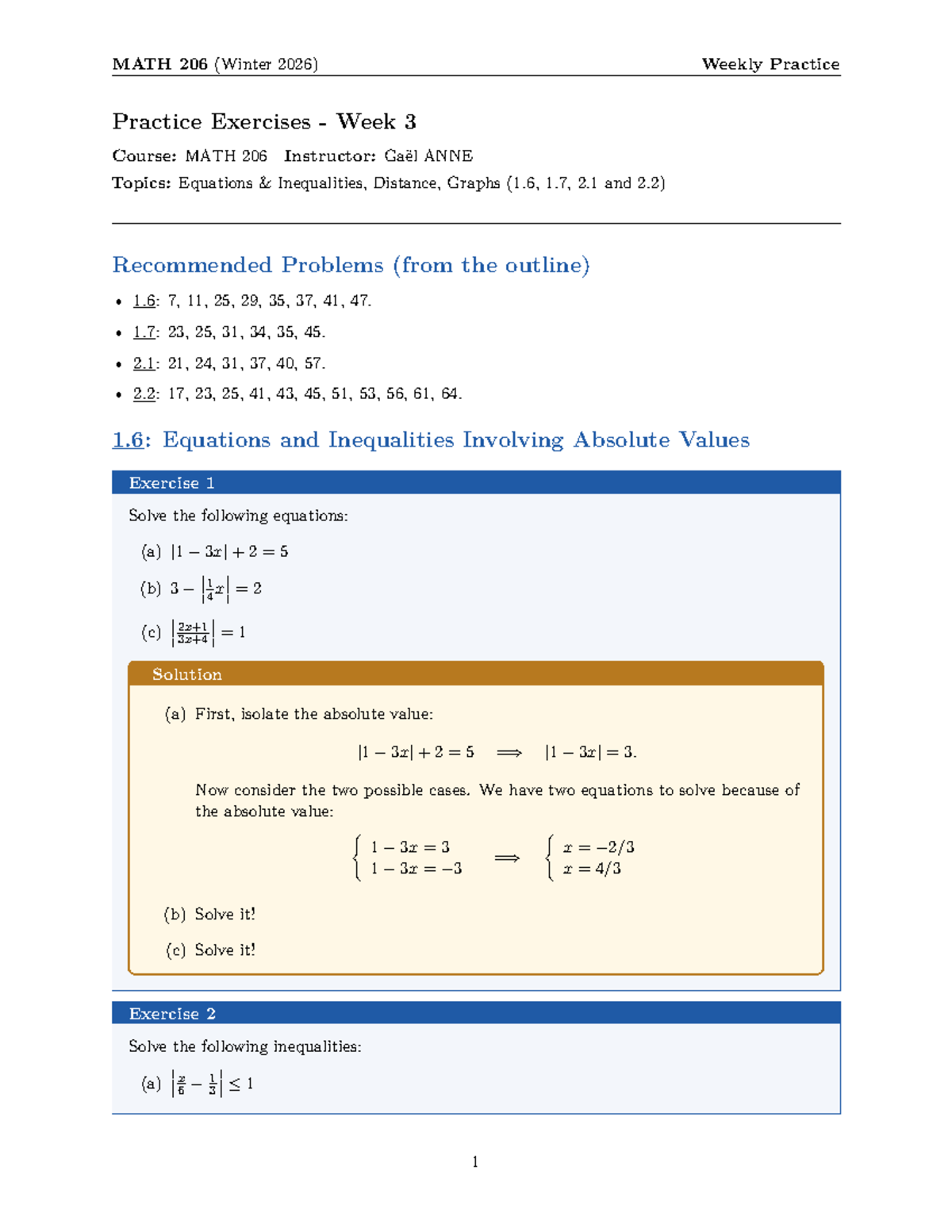 MATH 206 (Winter 2026) Weekly Practice Exercises - Week 3 - Studocu