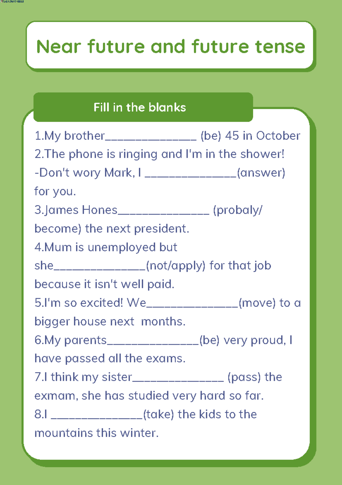 Will and Be Going To - Future Tense Fill in the Blanks Exercise - Studocu