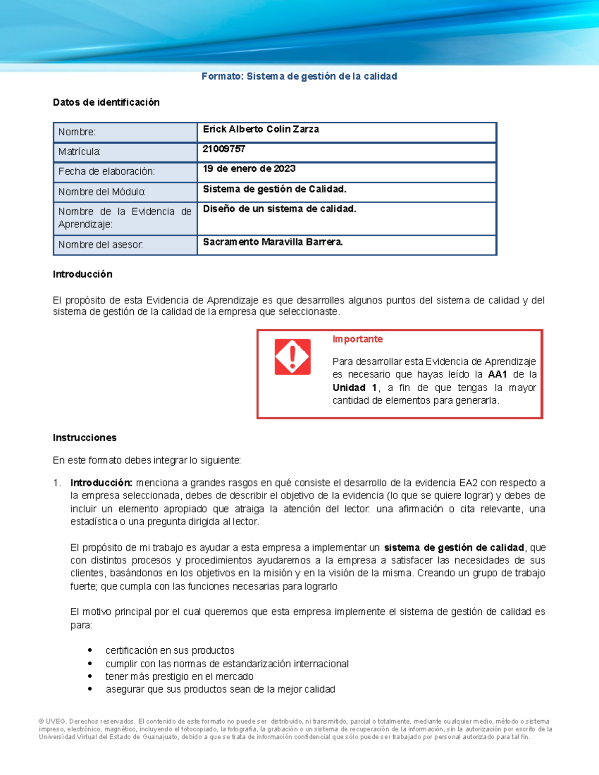 SGC EA2: Diseño de un Sistema de Gestión de Calidad en PLASTICOLIN SA de CV - Studocu