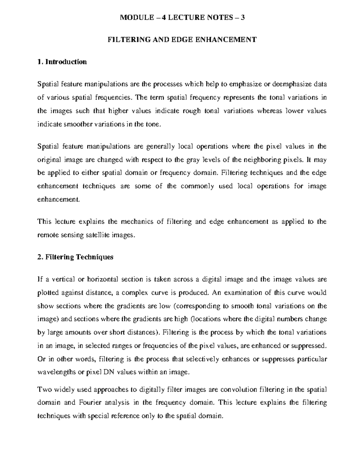 Lecture 16 - Remote Sensing - MODULE – 4 LECTURE NOTES – 3 FILTERING ...