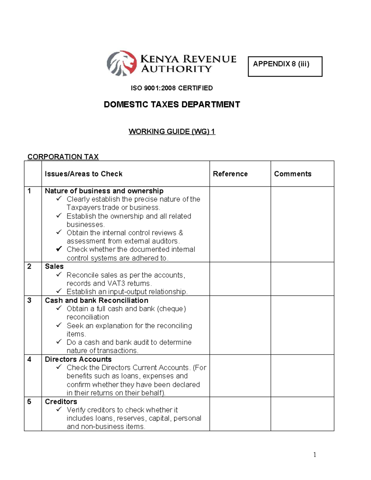 APPENDIX 8 WG1: Corporation Tax Working Guide for ISO 9001:2008 - Studocu