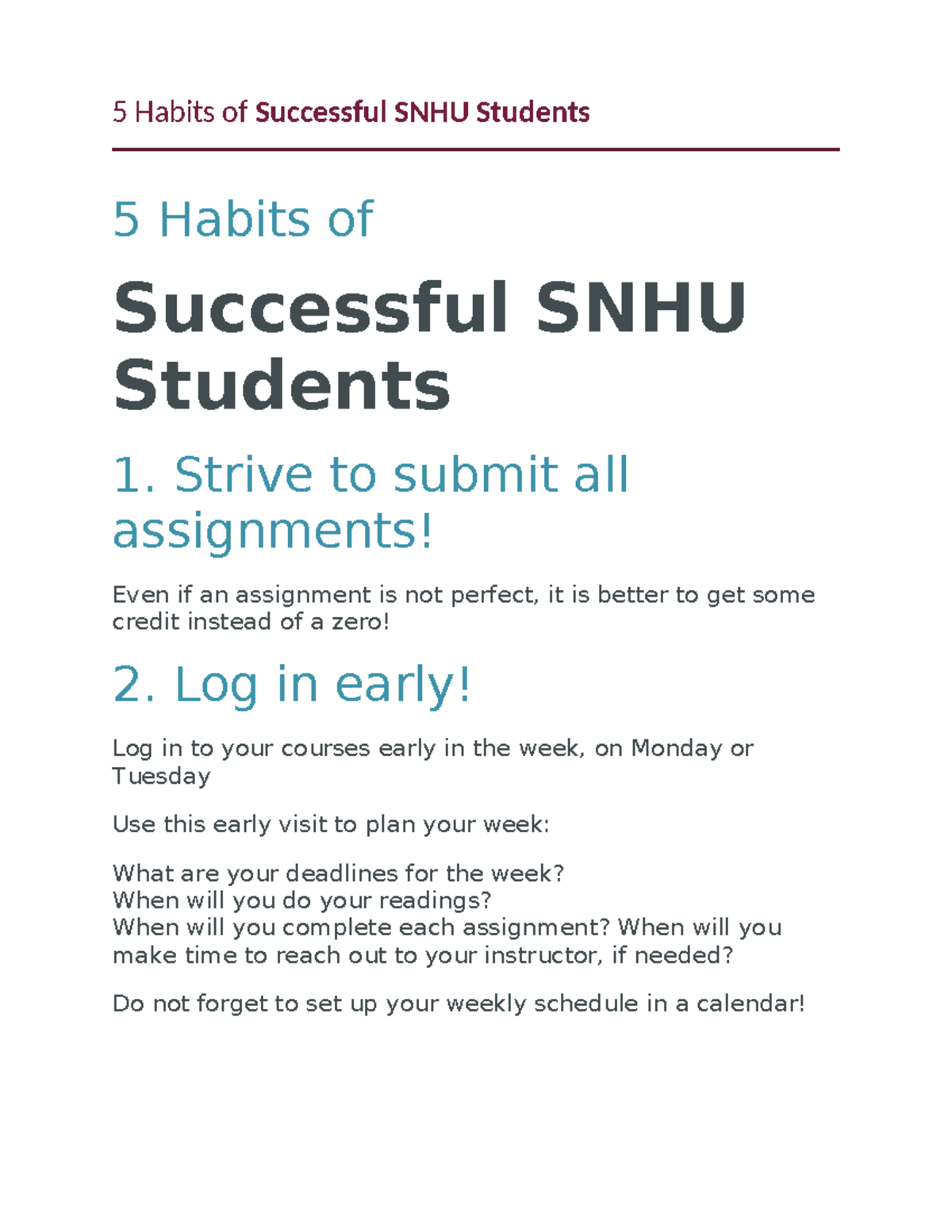5 Key Habits for Success in SNHU Courses and Assignments - Studocu