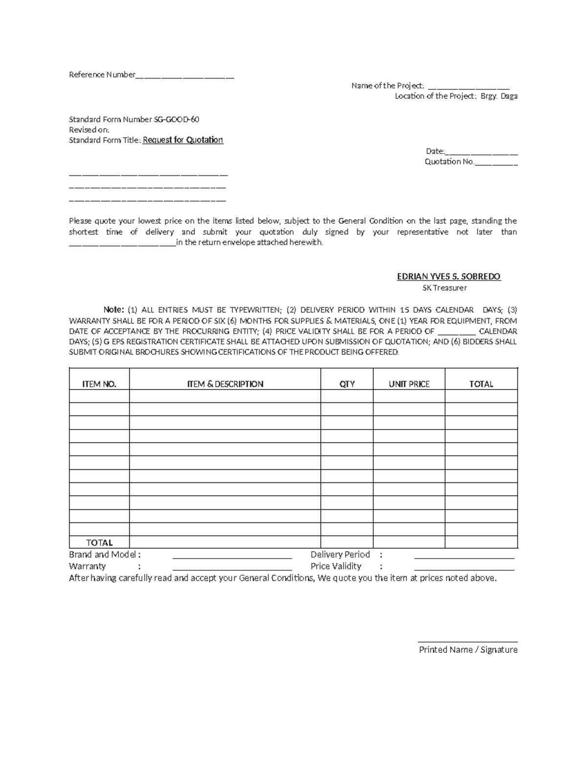 SK Canvas Form for Request for Quotation (SG-GOOD) - Studocu