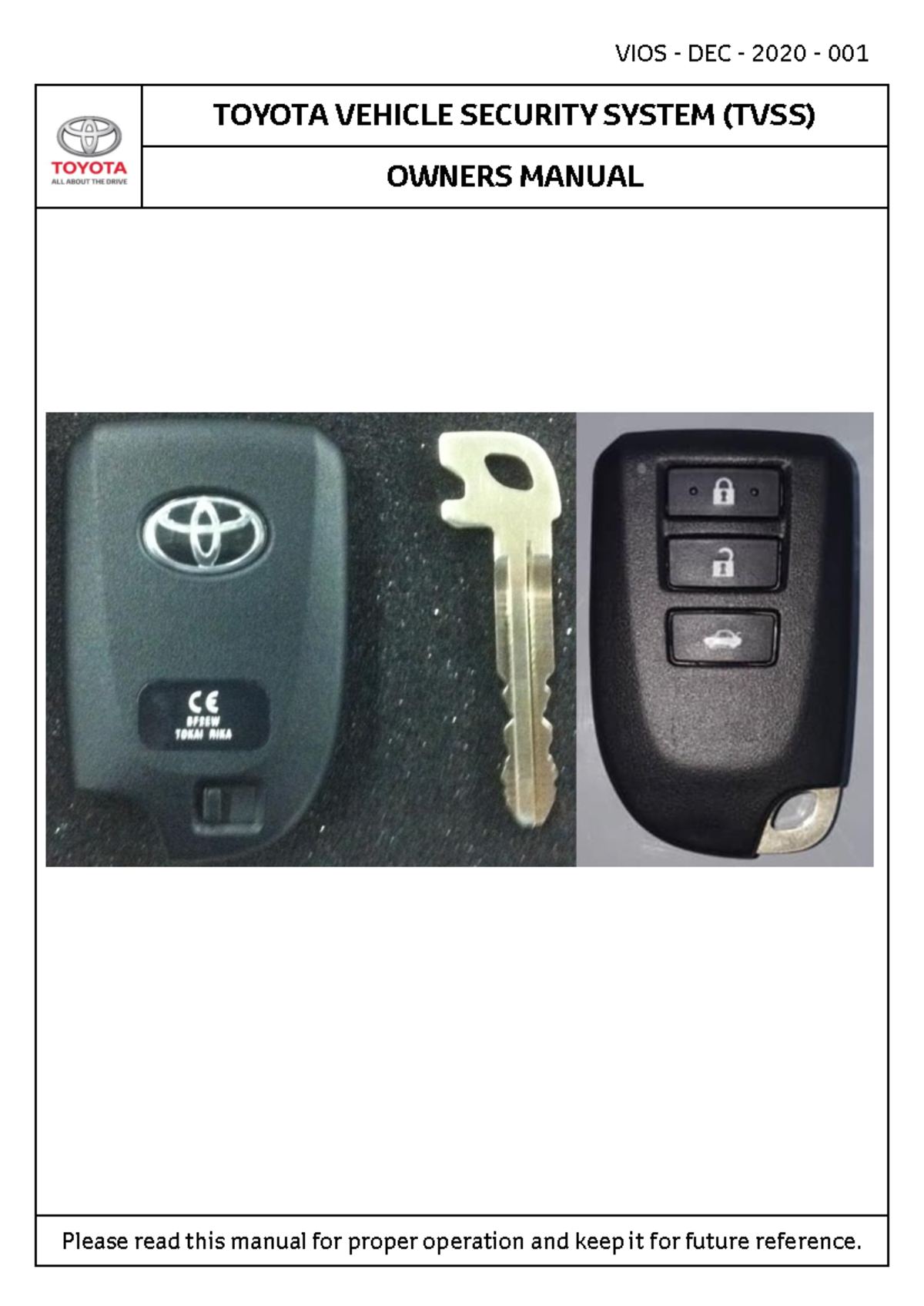 Toyota Vios Alarm System Owner's Manual - TVSS Operations Guide - Studocu