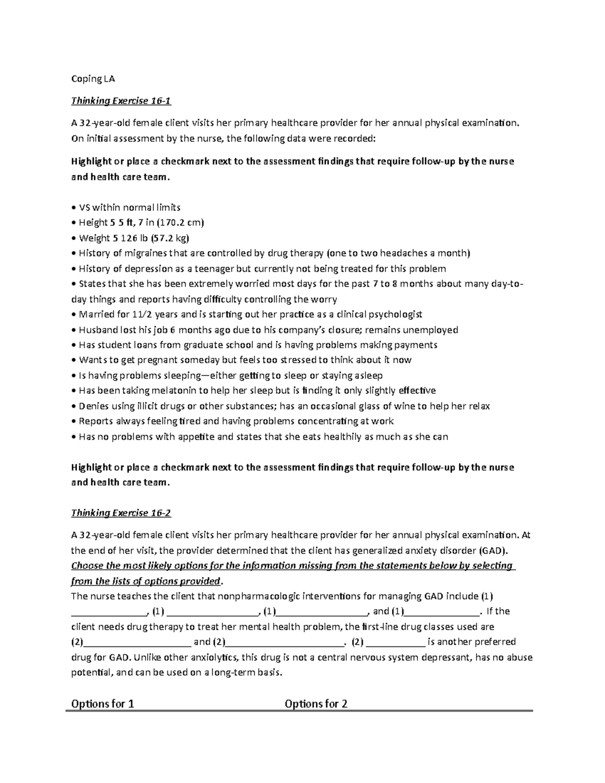 Coping Strategies for GAD: Case Study NGN LA Analysis - Studocu