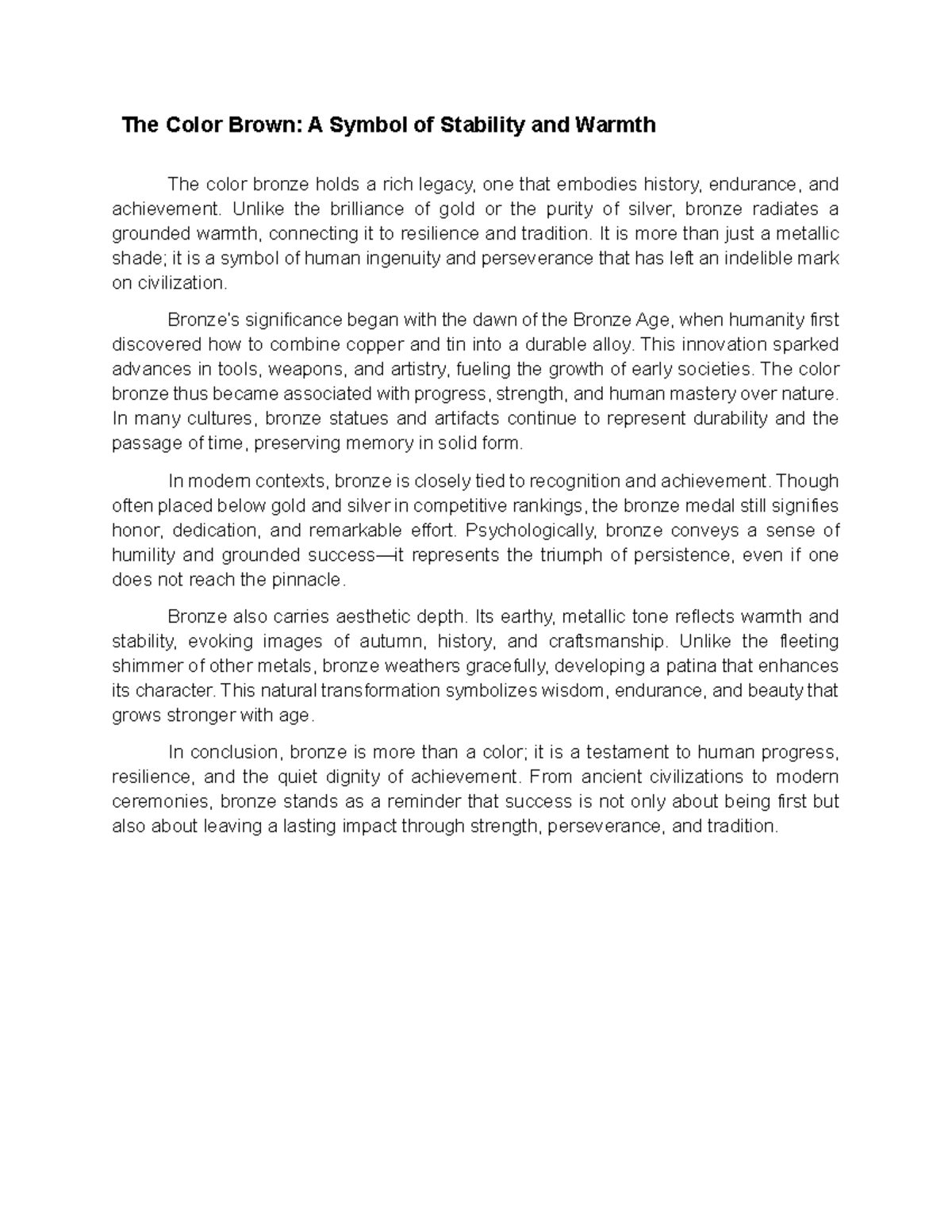 The Color Brown: Symbolism of Stability and Resilience - Essay - Studocu