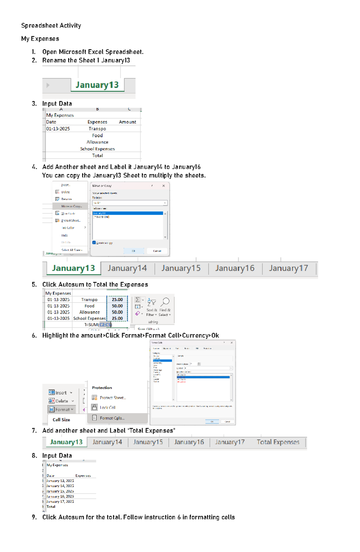 Spreadsheet Activity - Open Microsoft Excel Spreadsheet. 2. Rename the ...