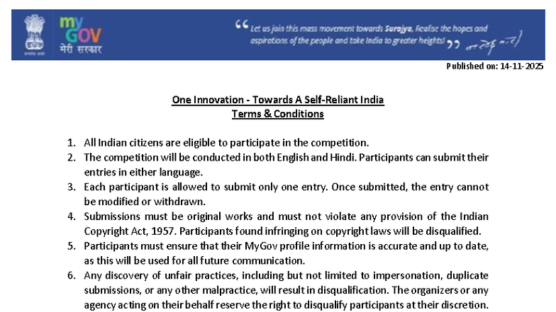 MyGov Competition Terms & Conditions for Indian Citizens - Studocu