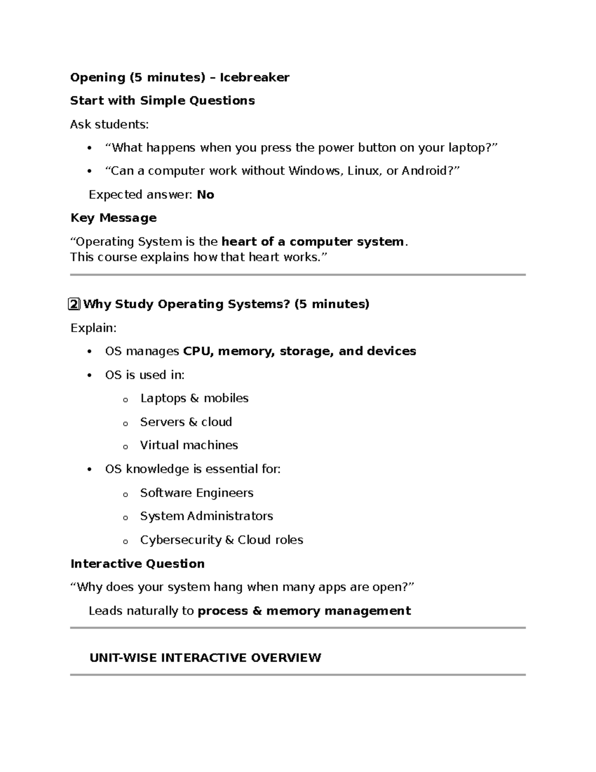 Operating Systems (CS101) - Comprehensive Unit Overview - Studocu