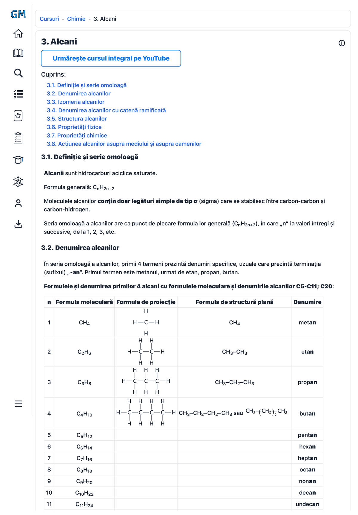 Curs Chimie 3: Lecții despre Alcani și Proprietățile lor - Studocu