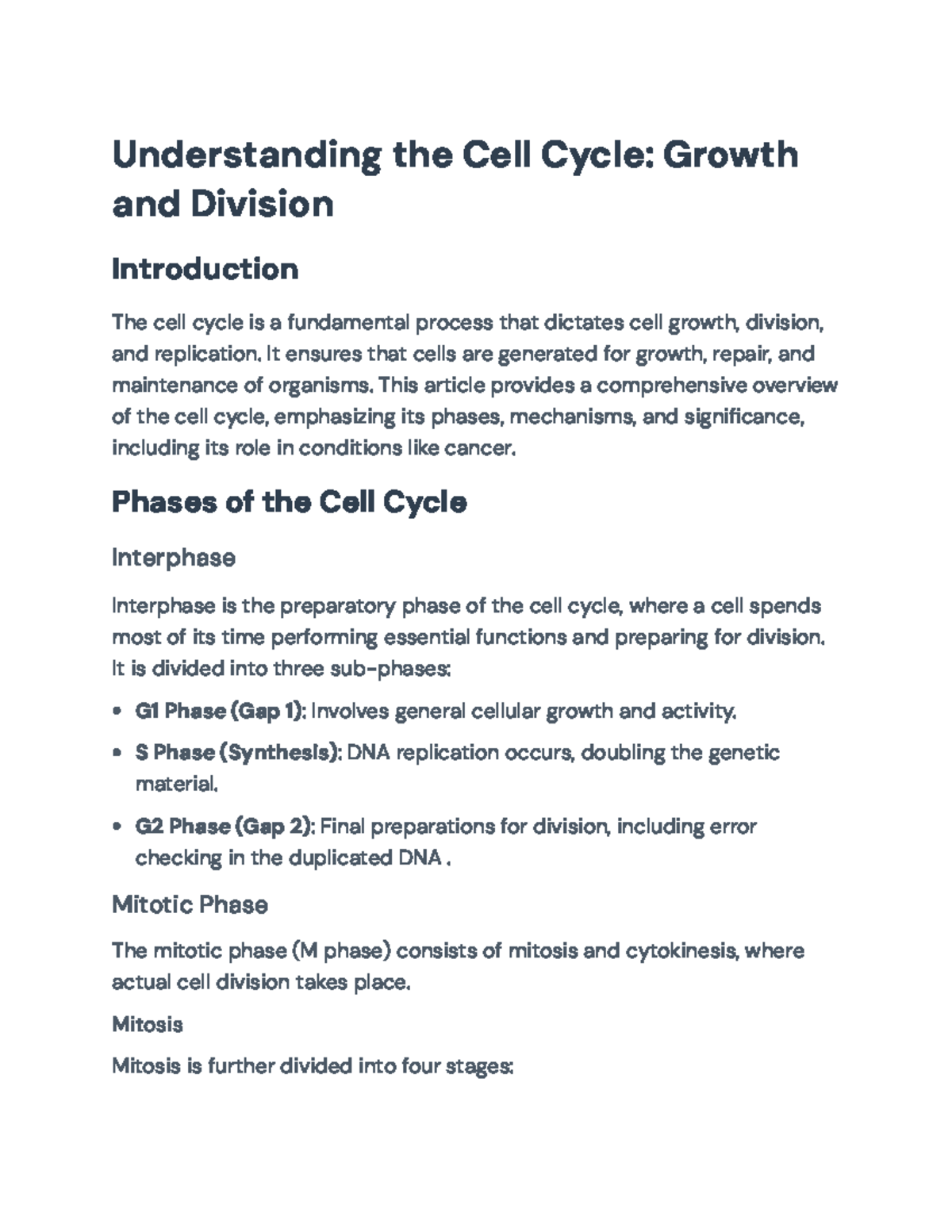 Cell Cycle Overview: Phases, DNA Replication & Cancer Effects - Studocu
