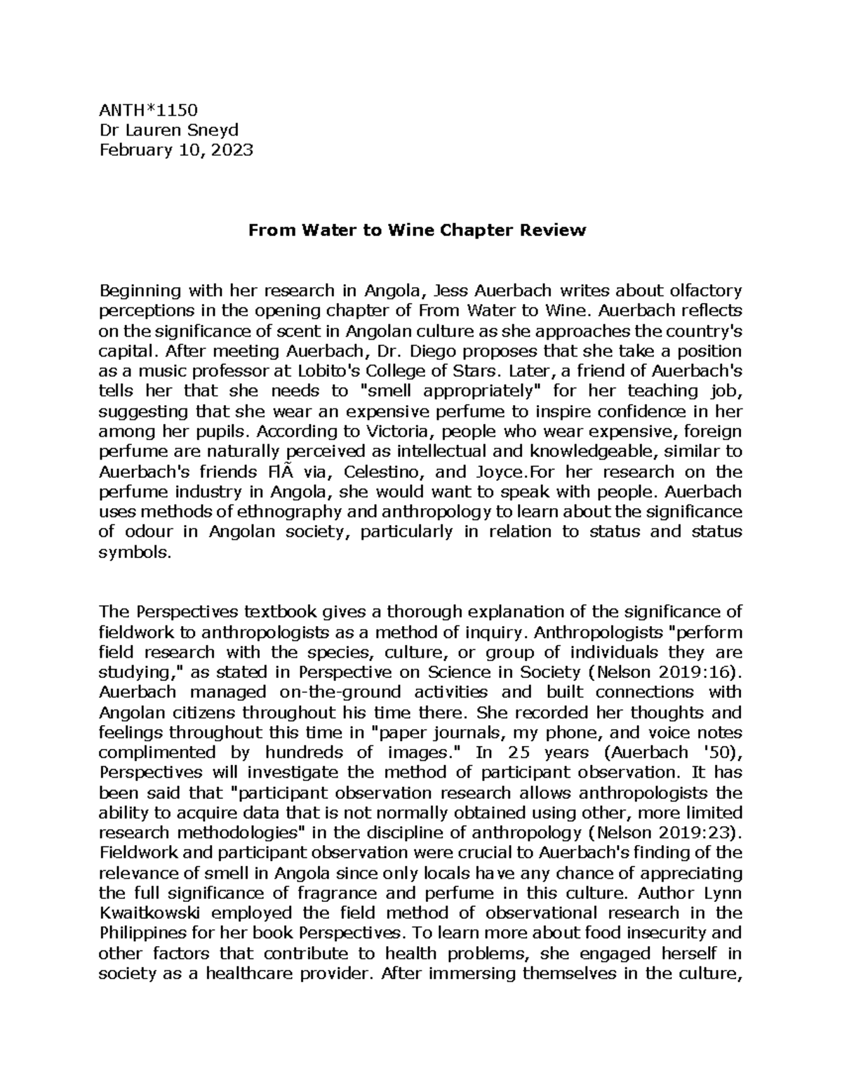 From Water to Wine (ANTH*): Chapter Review Insights and Analysis - Studocu