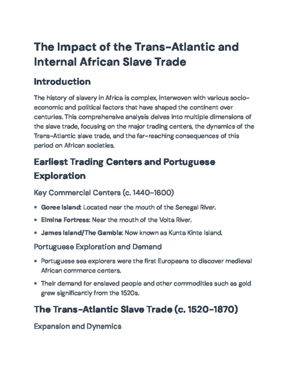 The Impact of the Trans-Atlantic Slave Trade in Africa (HIST101) - The ...